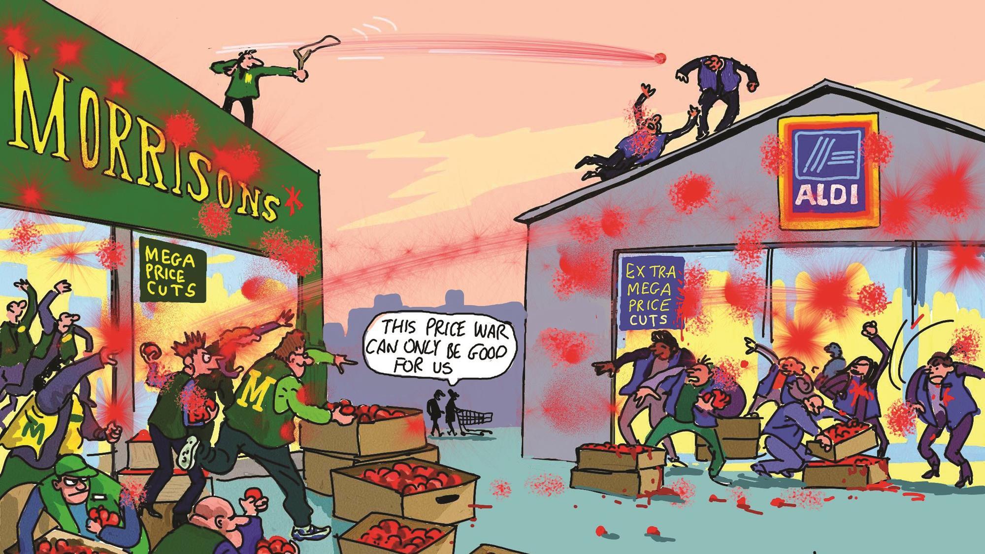 Blower’s retail cartoon: Aldi fires at Morrisons as the price war rages ...